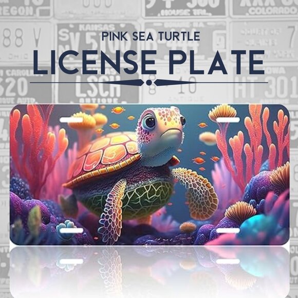 Accents | Pink Sea Turtle Front License Plate Cute Underwater Sea ...
